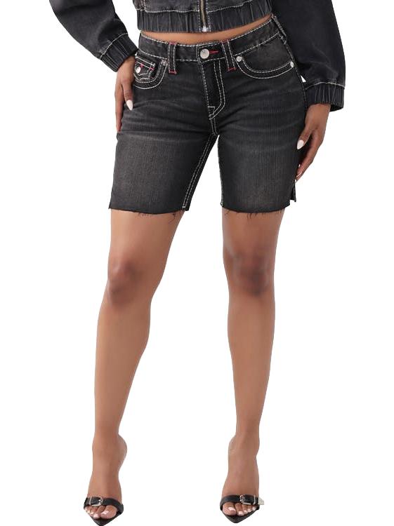 TRUE RELIGION BRAND JEANS True Religion Miya Mid Rise Bermuda Big T Flap Shorts